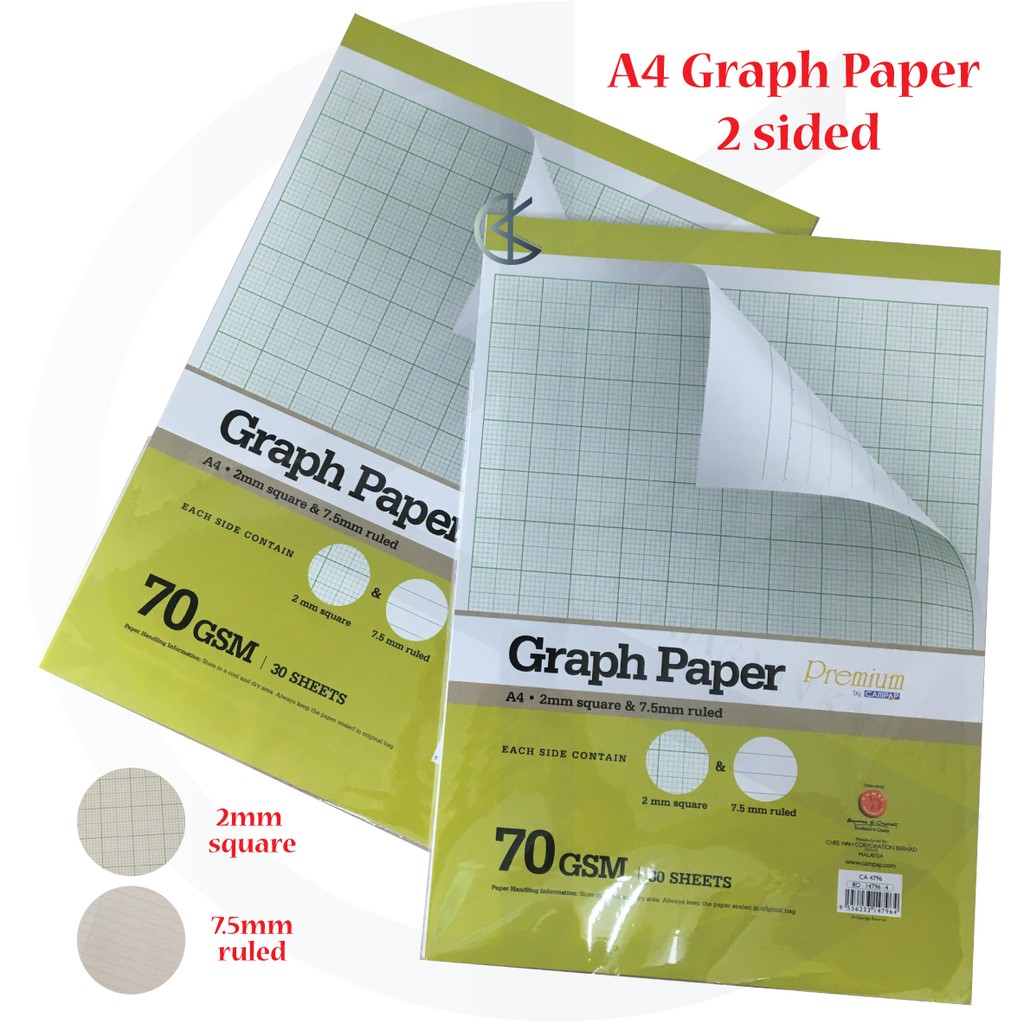 A4 Graph Paper 2 Sided 70gsm 30 Sheets (2mm square and 7.5mm ruled ...