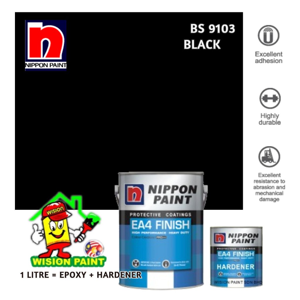 BS 9103 BLACK • 1L • EA4 • Nippon • Epoxy Coating • Refurnishing Floor ...