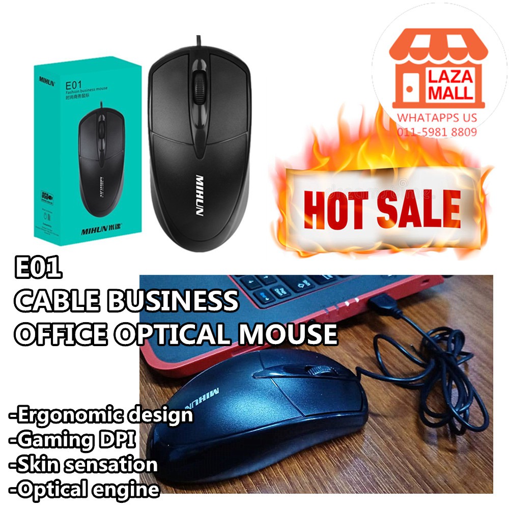 Wired Mouse MIHUN E01 Black Mice wire Usb Cable wayar Gaming Computer ...