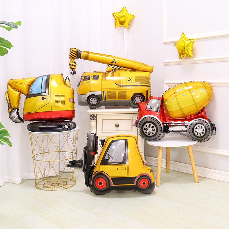 New Cartoon Transport Theme Balloons Bus Forklift Crane Excavator Foil ...
