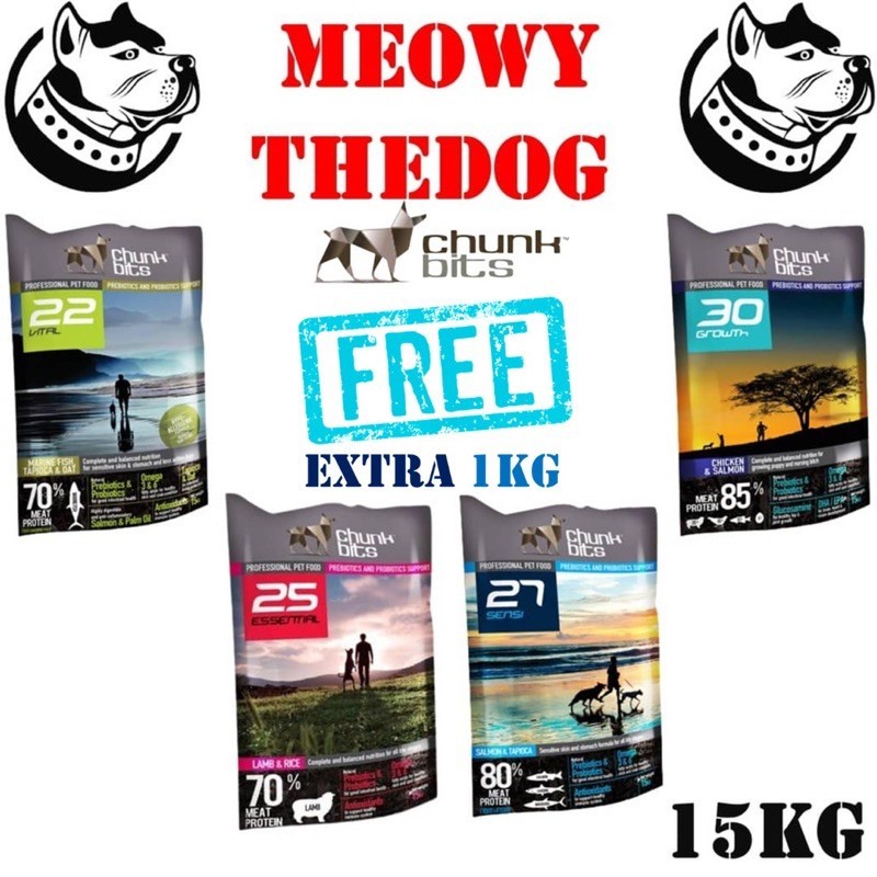 FREE SHIPPING Chunk Bits Dog Food 15KG - MarineFish(22) / Lamb(25 ...