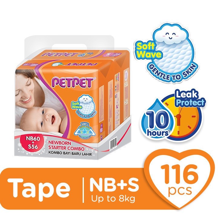 PETPET Tape Diapers Jumbo Packs NB60 + S56 (2packs) | Shopee Malaysia
