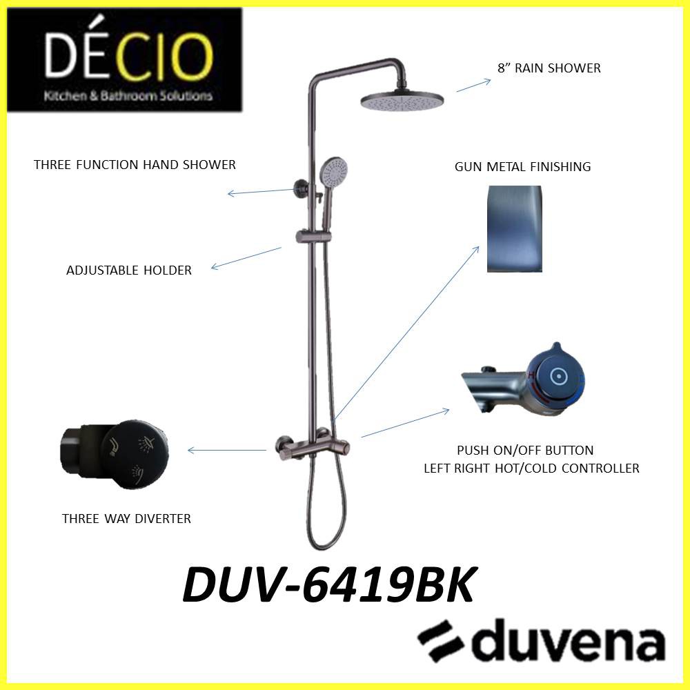 DUVENA BLACK SHOWER MIXER SET WITH RAIN SHOWER AND HAND SHOWER DUV-6419-M-BK | Shopee Malaysia
