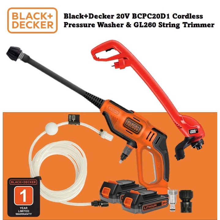 Black & Decker Combo 20V BCPC20D1 Cordless Pressure Washer & GL260 250W ...