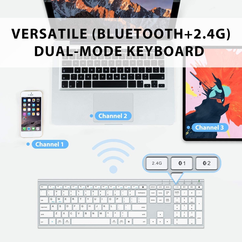iClever Wireless Dual Mode Multi-Device Bluetooth Keyboard DK03 ...