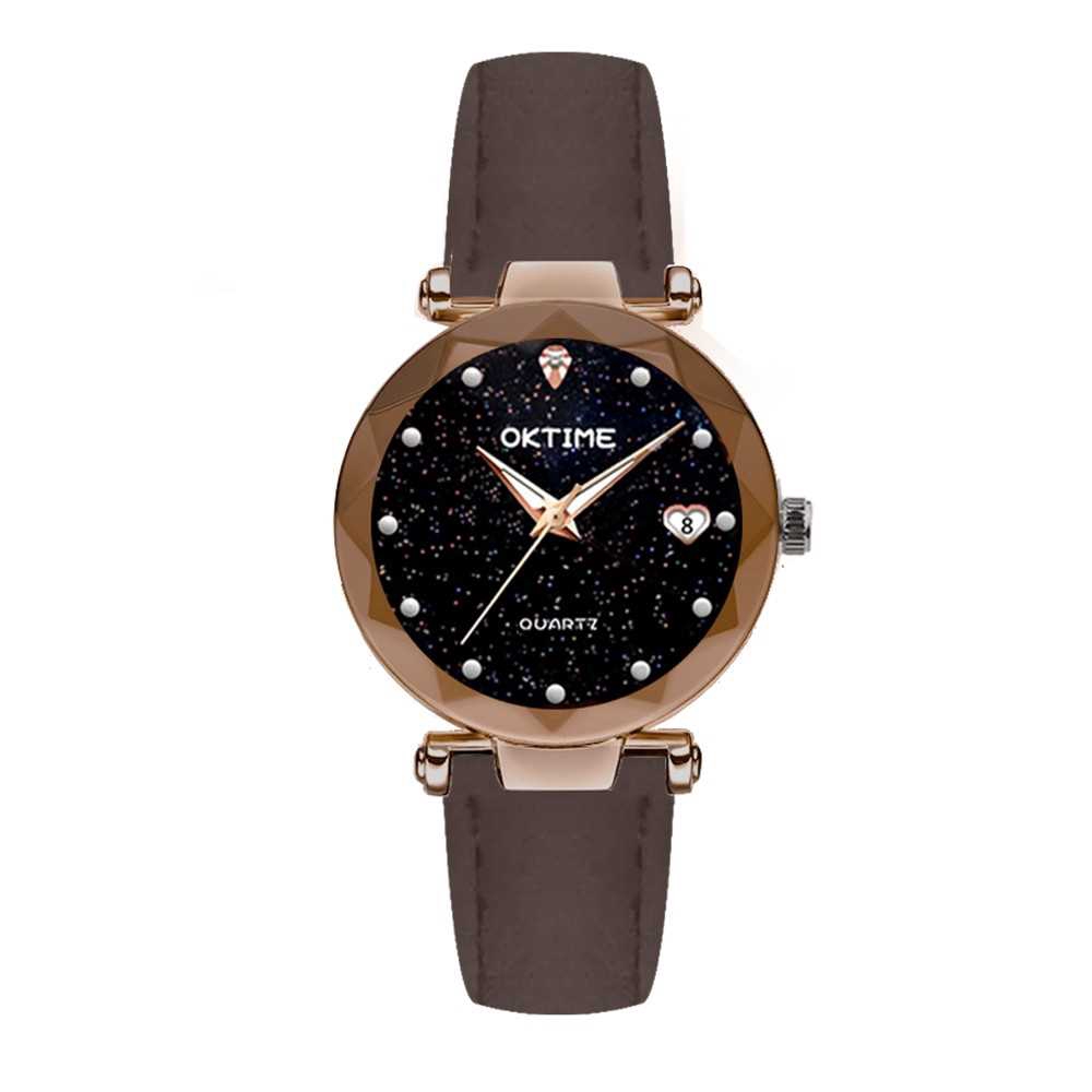 Women Fashion Brilliant Starry Night Dial Watch (Dark Brown) | Shopee ...