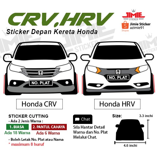 Sticker Kereta, Sticker Depan Honda CRV & HRV, Boleh Tukar Warna dan No ...