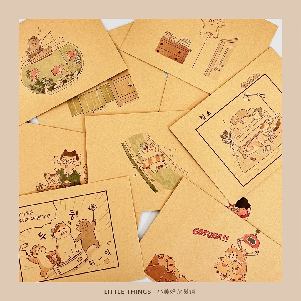Japanese Style Cute Playful Cat Cartoon Envelope Set || 淘气猫咪可爱日式表情卡通信封 ...