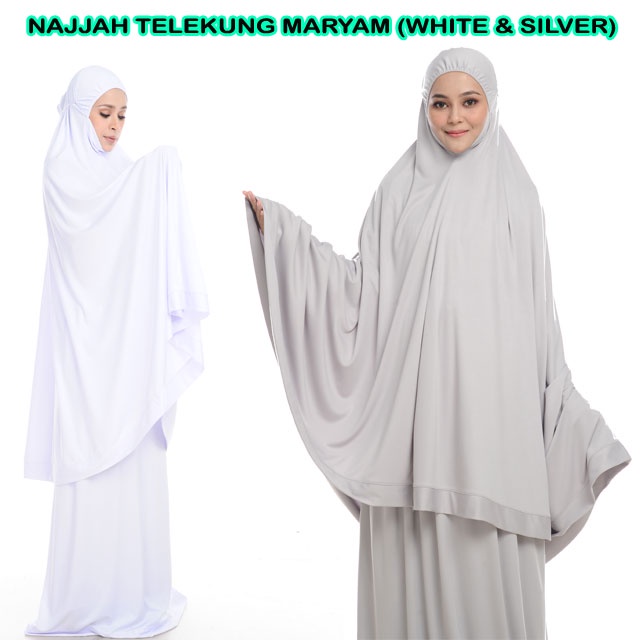Najjah Telekung Maryam - Silver & White | Shopee Malaysia