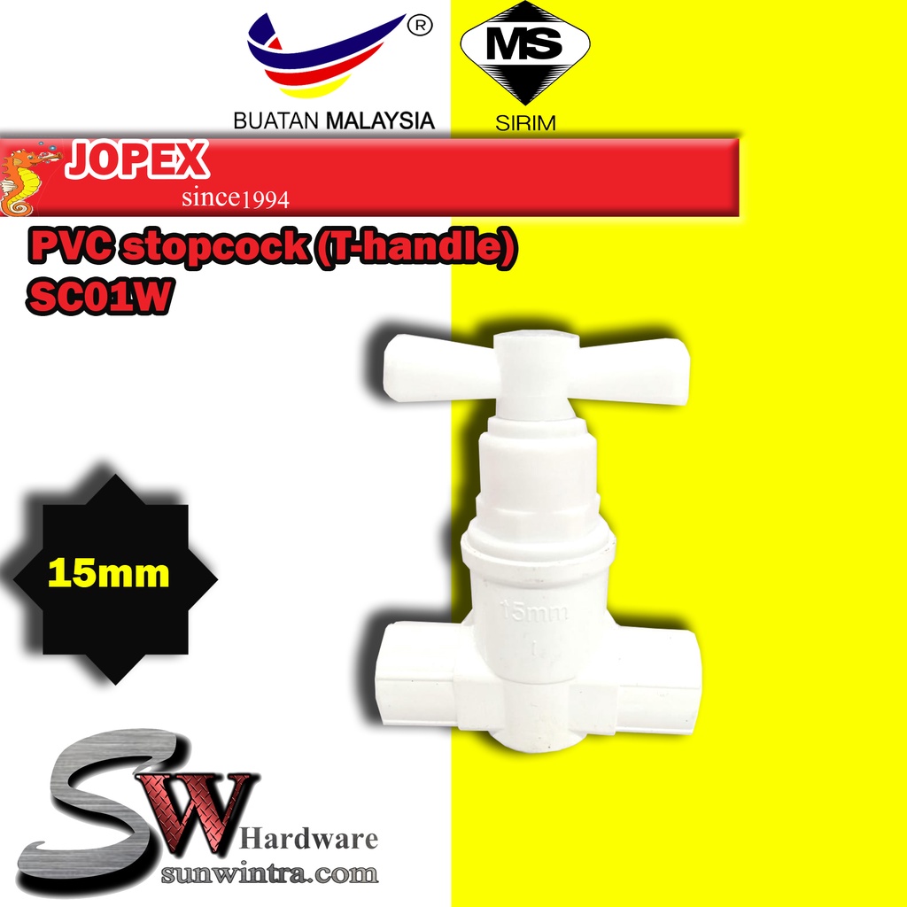 SW JOPEX 1/2" PVC Stop Cock SC01W (T-Handle) Stopcock 15mm | Shopee ...