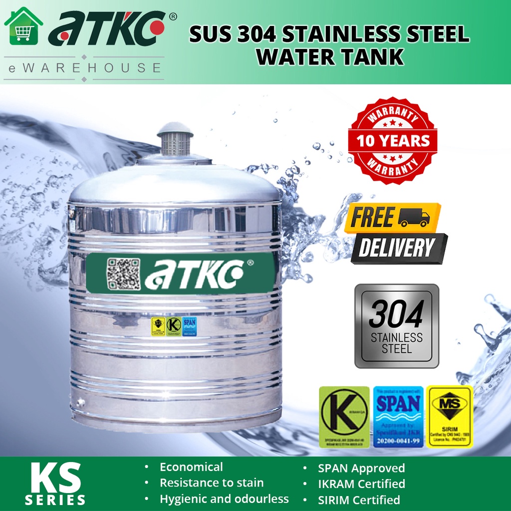 Tangki Air Keluli Tahan Karat Siri ATKC KS SUS304 (Tangki Air) tanpa Penyangga | Shopee Malaysia