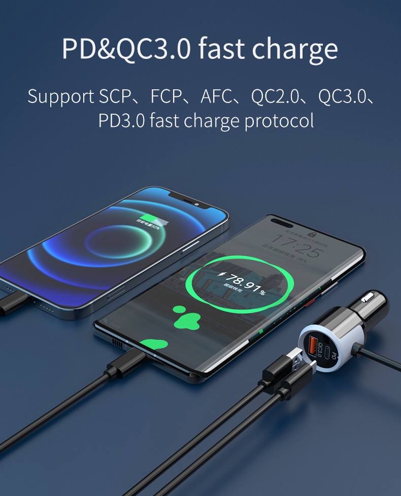 In Car Charger PD20W PD30W USB QC3.0 Super Fast Charge Fast Charging Multi-function Dual Port ...