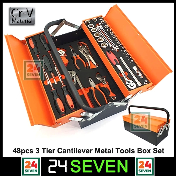 [ READY STOCK ] 48pcs Tool Set Cantilever Metal Tool Box Set 3 Tier ...