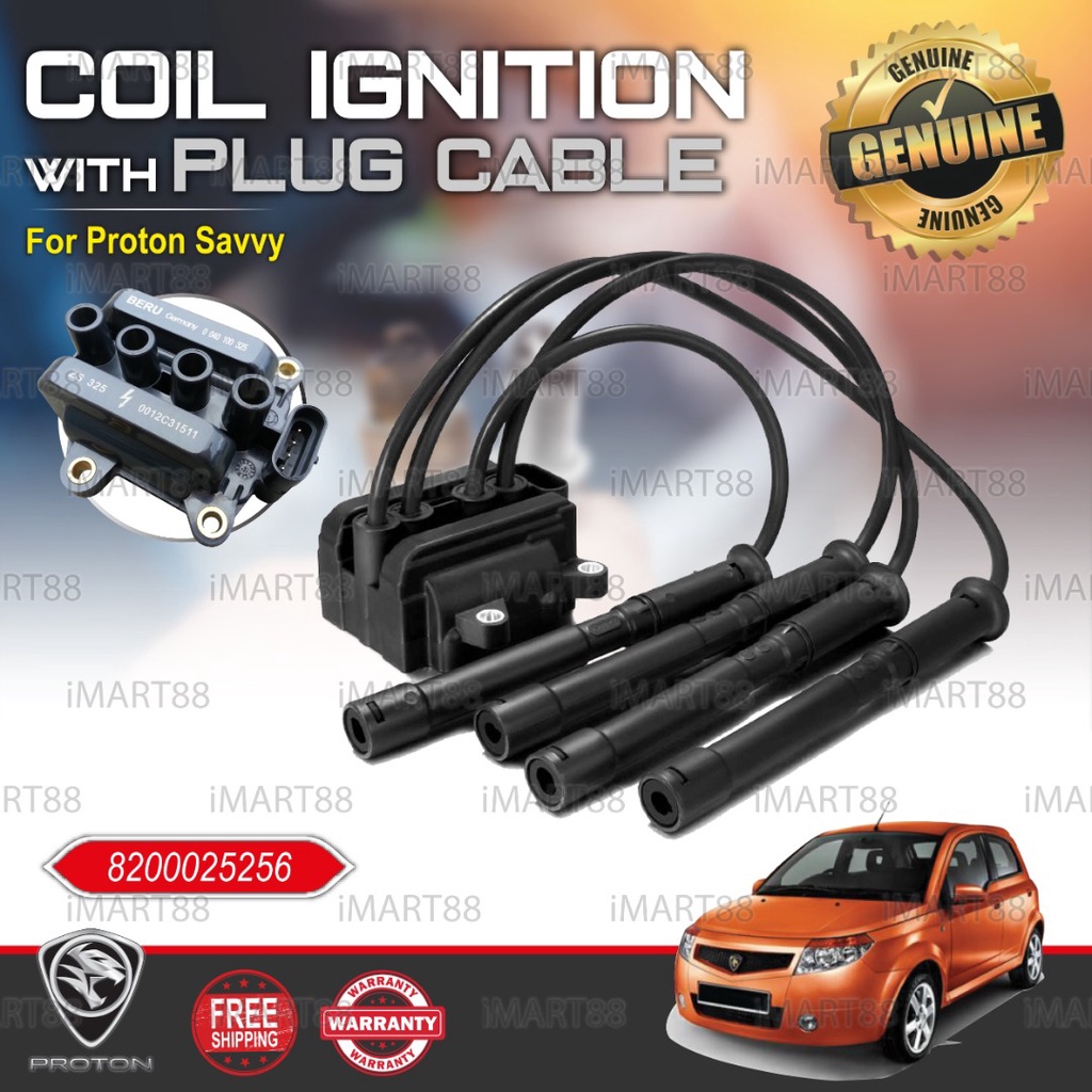 100% GENUINE ORIGINAL 8200025256 COIL IGNITION WITH PLUG CABLE PROTON ...