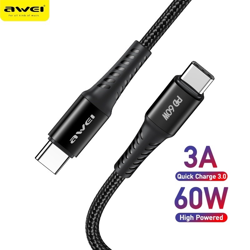 Awei CL-111T PD 60W Super Fast Charging Type-C to Type-C Cables Cable ...