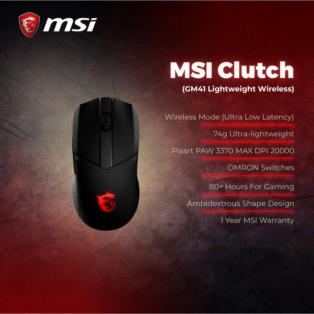 MSI Clutch GM41 Lightweight Wireless Gaming Mouse | Shopee Malaysia