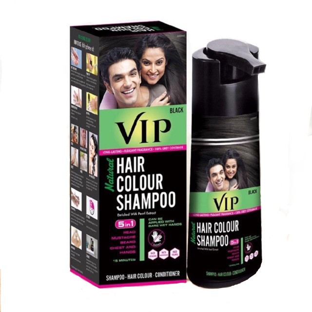 VIP Natural Hair Colour Shampoo 180ml - 5 in 1 Black, Brown (20ml ...
