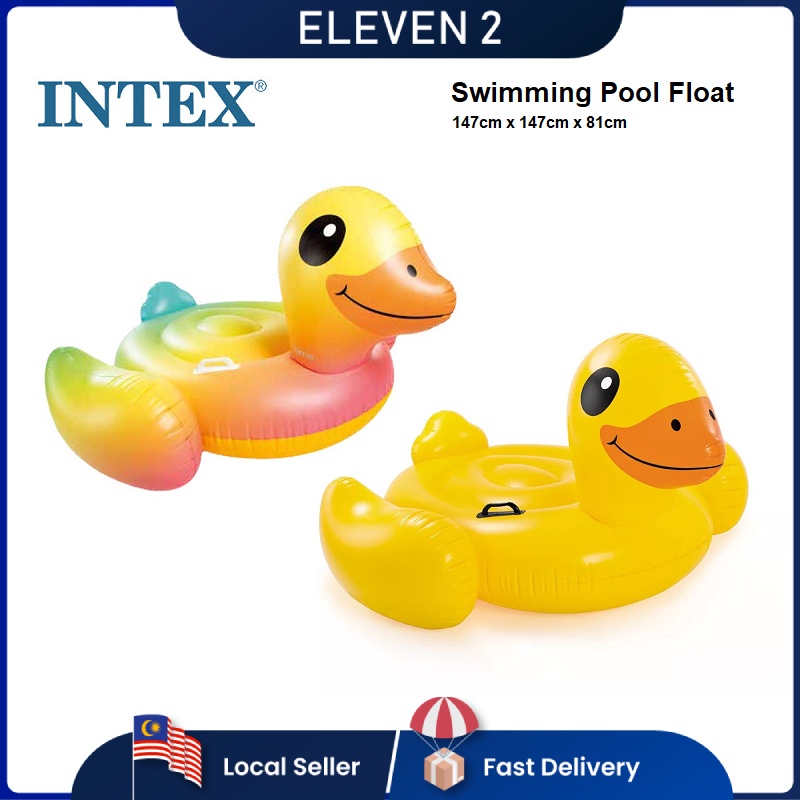 INTEX Rainbow Duck Yellow Duck Floating Swimming Pool Float Ride-On Toy ...