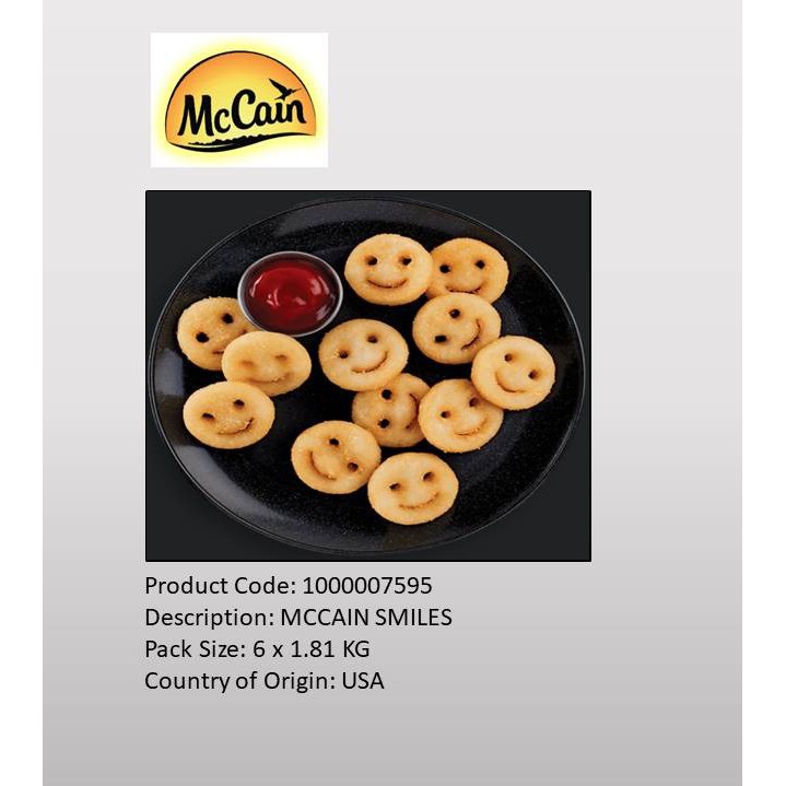 33pc. 1.81Kg Premium McCain Smiles Potato Potatoes Premium Frozen ...