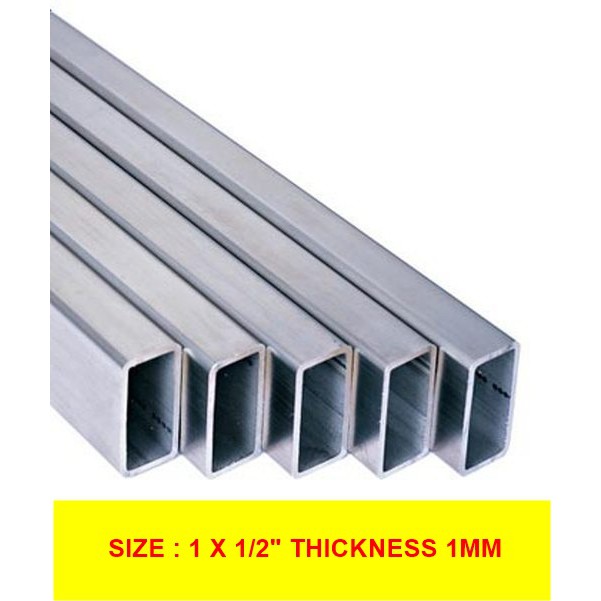 MILD STEEL (BESI) SQUARE HOLLOW (TEBAL 1.0MM+- ) (SIZE 1/2X1") | Shopee ...