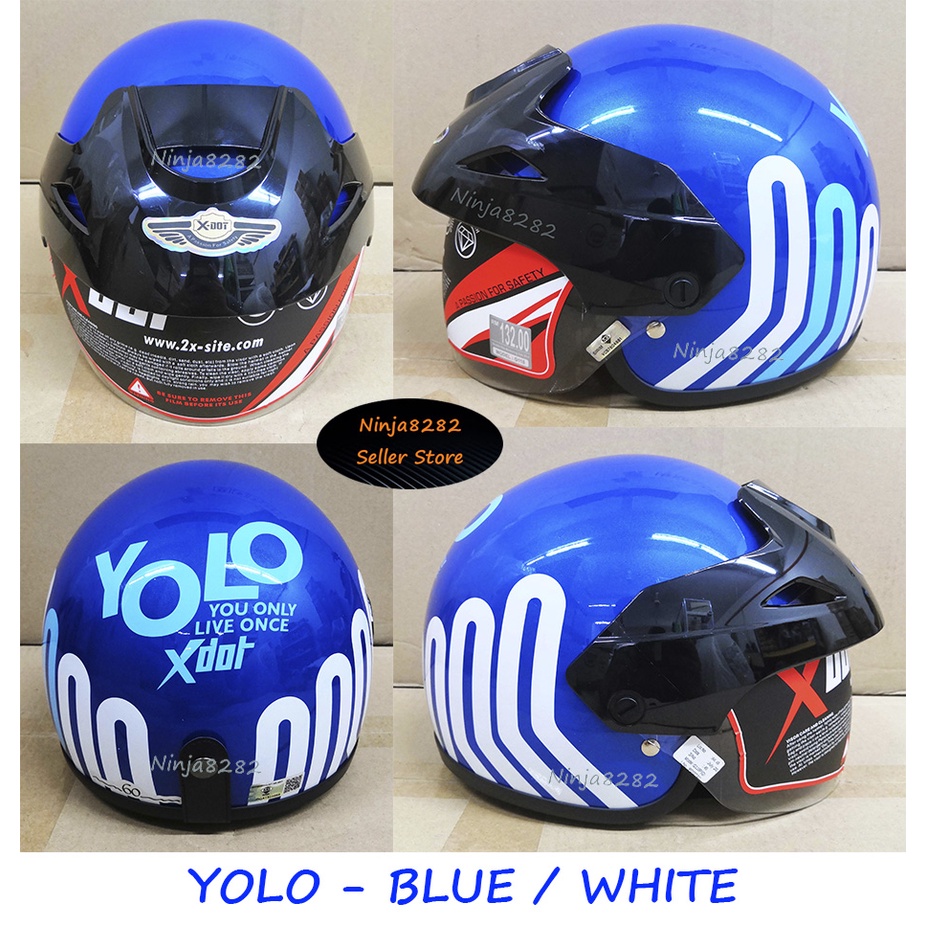X-dot Xdot G118 Cruiser (YOLO - Blue / White) Half Cut Like Helmet SGV ...