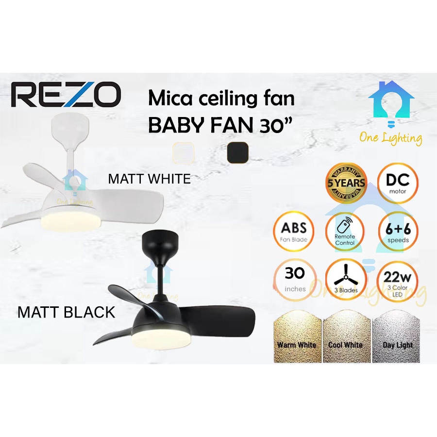 REZO MICA 30/3B Ceiling Fan Baby Fan Remote Control DC Motor 3 ABS ...