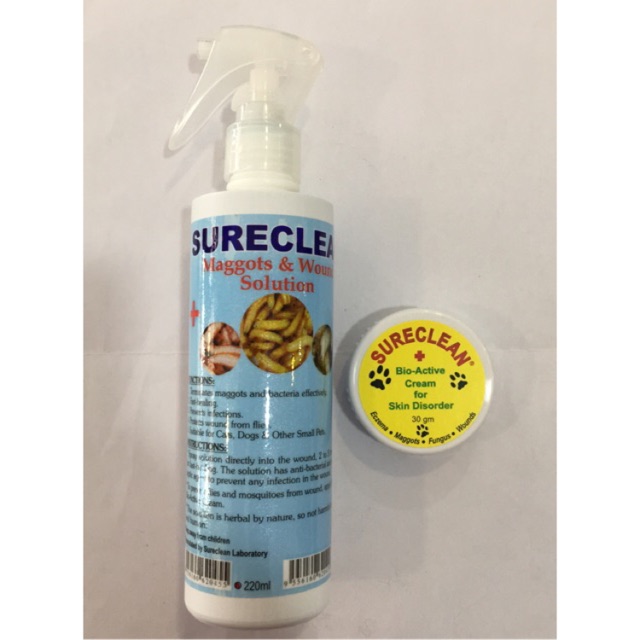 Sureclean maggots & wound solution 220ml / sureclean bio-active cream ...