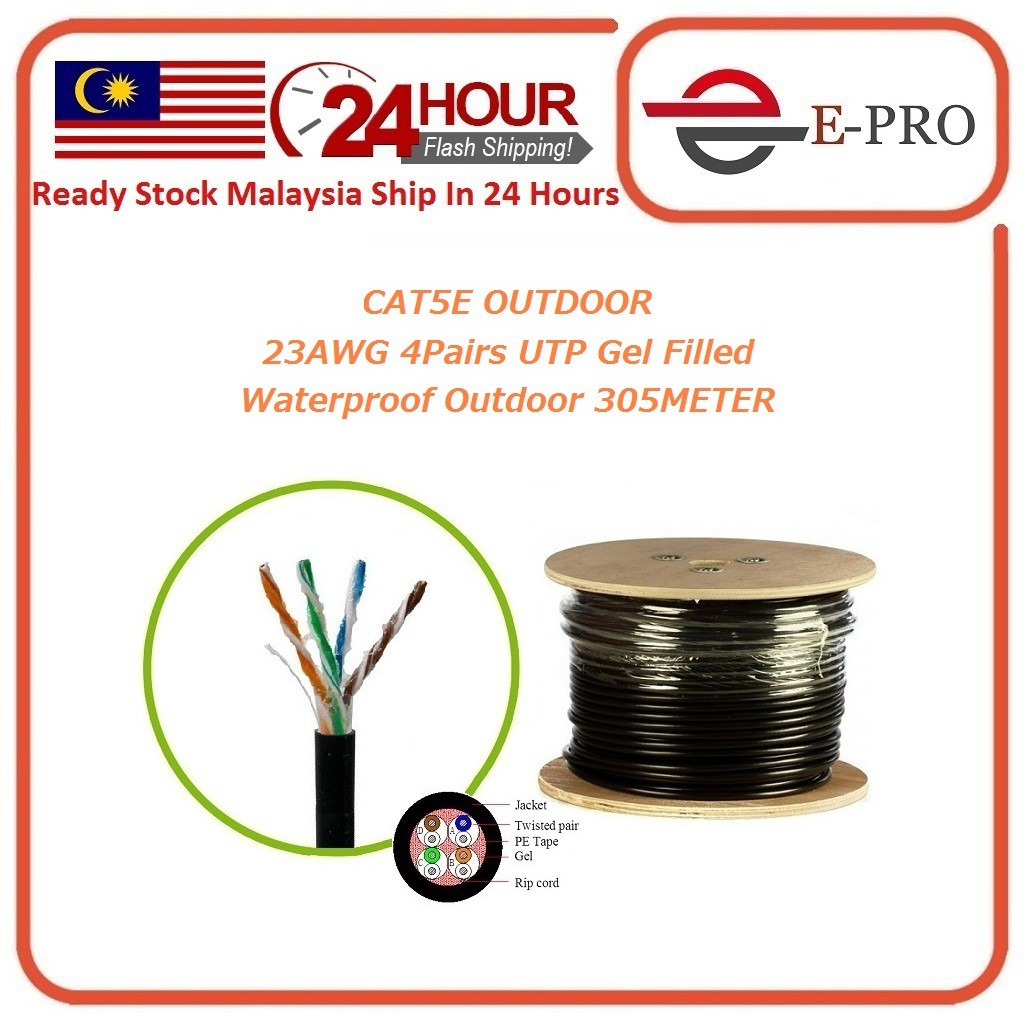 UTP CAT5E PE OUTDOOR JELLY FILLED NETWORK CABLE 100% SOLID FULL COPPER ...