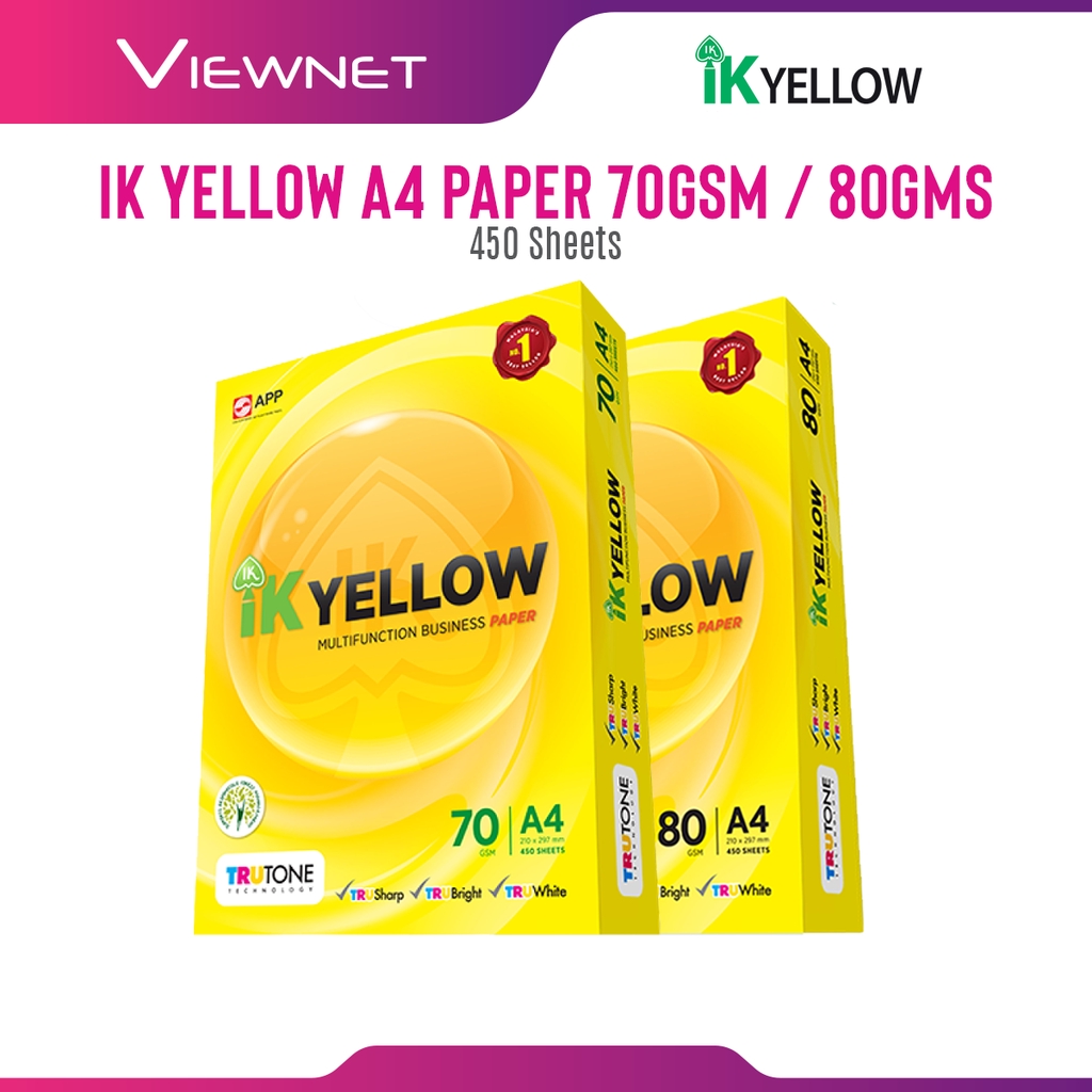 IK Yellow A4 Multifunction Business Copier Paper (70gsm/80gsm x 450 ...