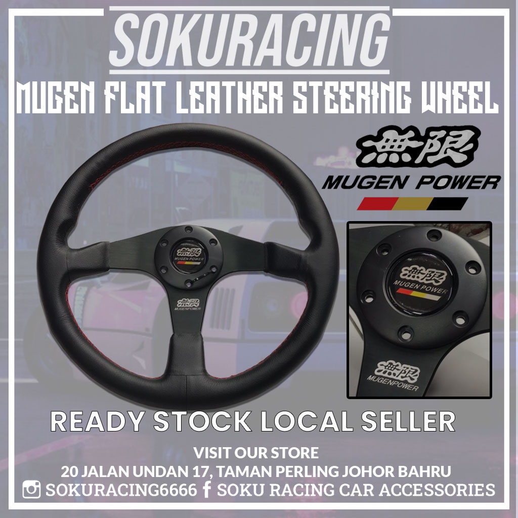 ORIGINAL THAILAND MUGEN STEERING WHEEL LEATHER FLAT 13.5'' UNIVERSAL ...