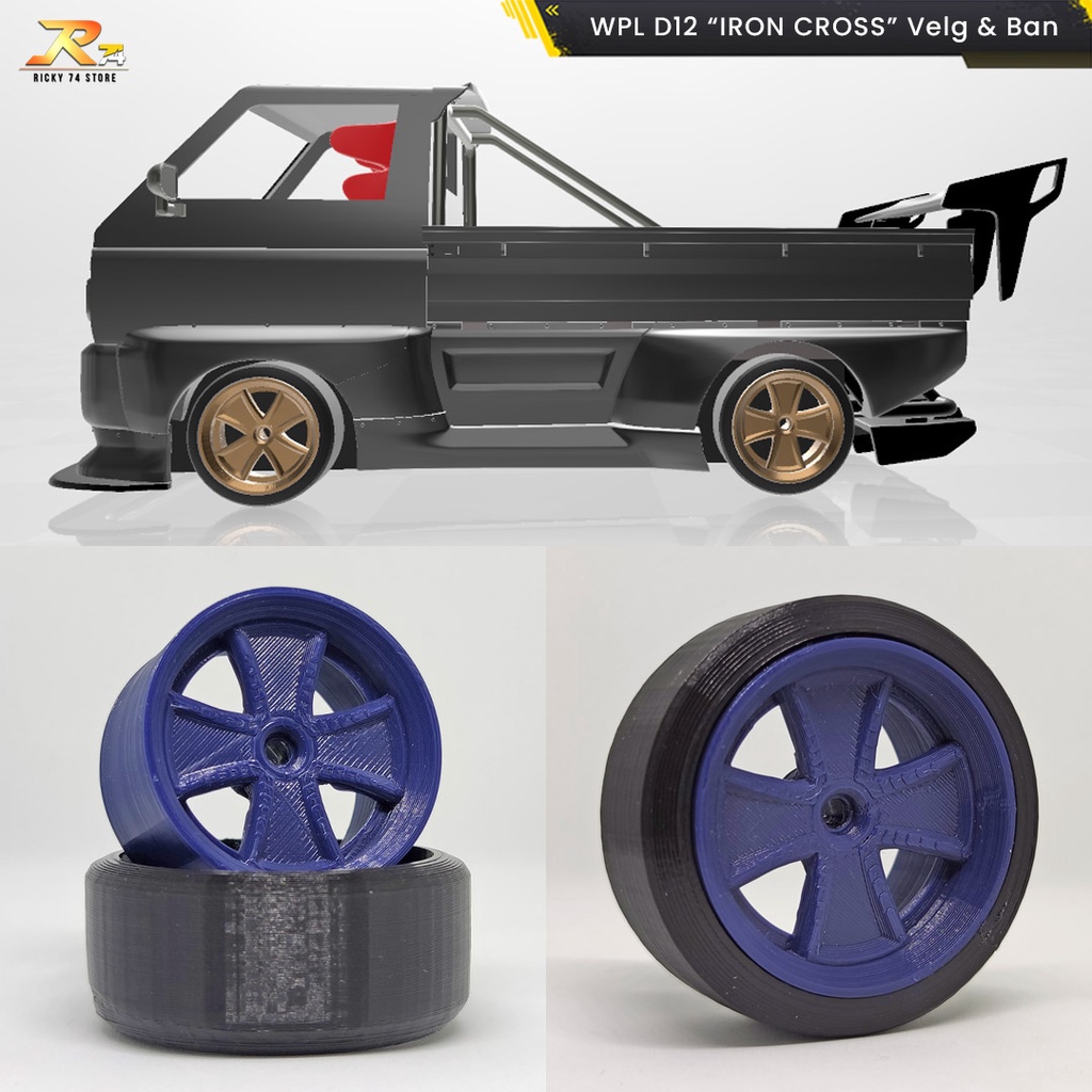Wpl D12 Iron Cross Rims - Rims and Tires 1 Set RC Drift 3D Print WPL ...