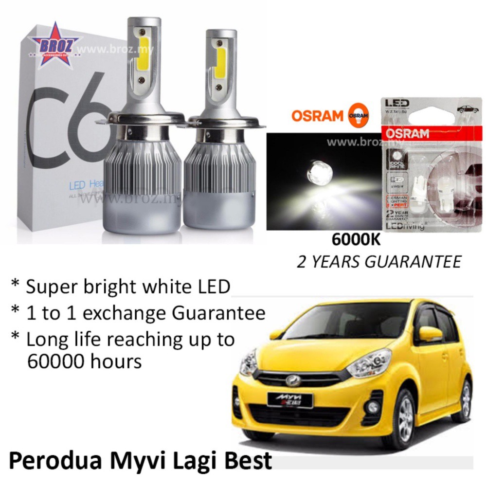 Perodua Myvi LB(Head Lamp)C6 LED Auto Head Lamp 6500k White+Osram T10 ...