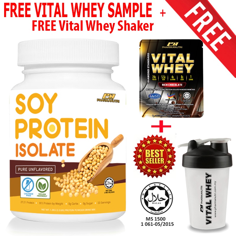 Pharmanutri Soy Protein Isolate 1kg, (Unflavor) 91% Protein+Vital Whey ...