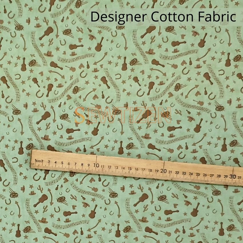 Precut Fat Quarter 100% Cotton Fabric Cowboy Gear Design, Small cut ...