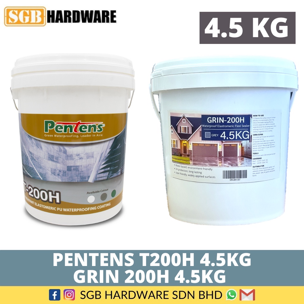 4.5Kg Pentens T-200H Water Proofing UV Resistant 4.5kg White/Grey ...