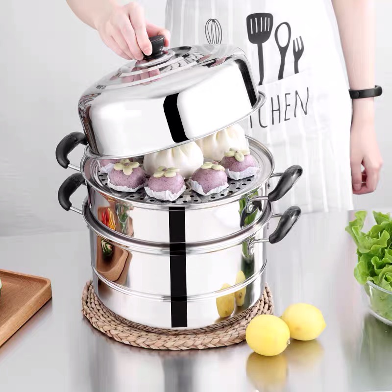 Super Large 3-Tier Stainless Steel Steamer Dumpling Flan Steamer Food ...
