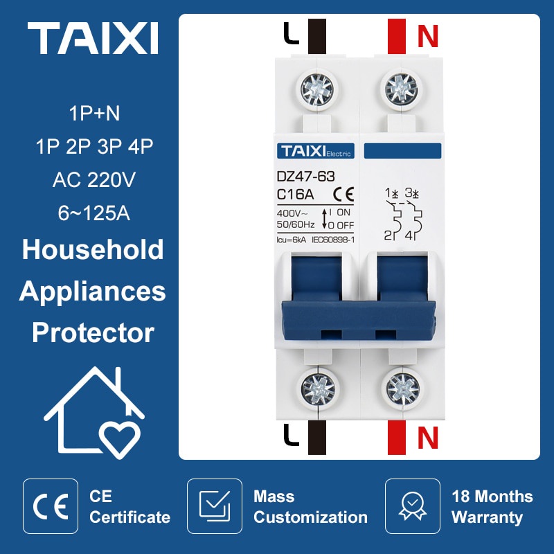 MCB DZ47-63 1P 2P 3P 4Pole Miniature Circuit Breaker DZ47 60Hz 10A 16A 20A 25A 40A 63A C type ...