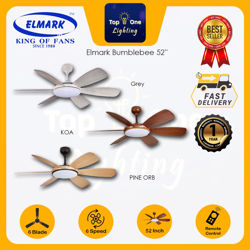 Elmark Bumblebee 52 inches Remote Control DC Motor 3 / 6 Blade Ceiling ...