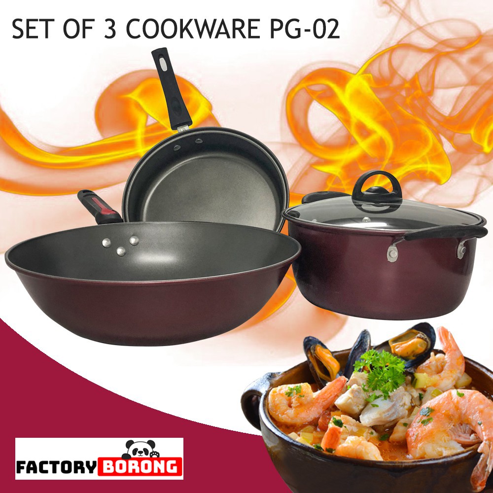 Set 3 Periuk Kuali & Kuali Tidak Melekat Alat Memasak PG02 | Shopee Malaysia