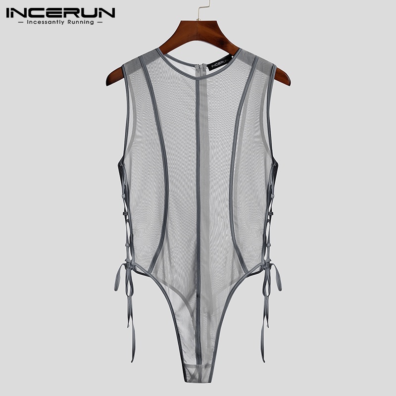 INCERUN Men's Casual Sleeveless Plain Mesh Transparent Home Wear Slim ...
