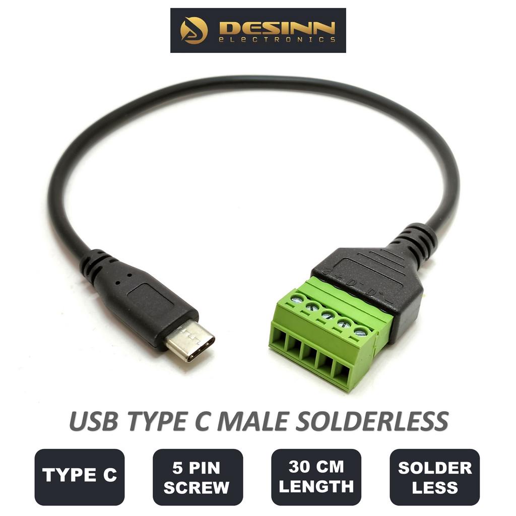 USB Type C Male to 5 Pin Screw Terminal Female Solderless Bolt Screw ...