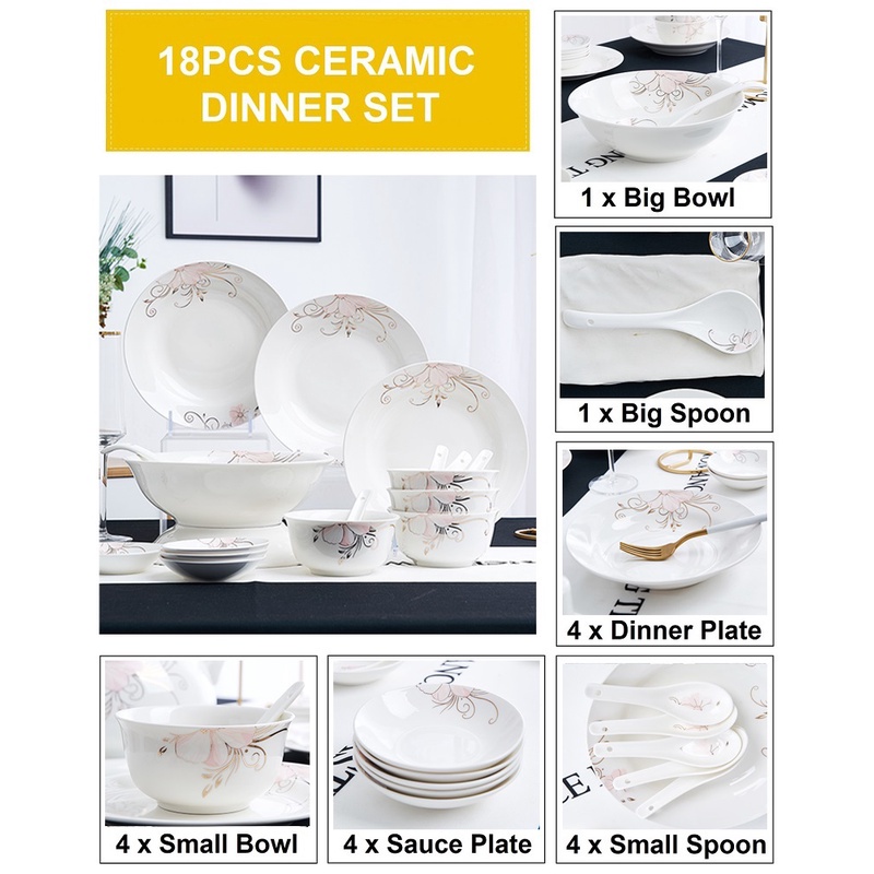 4 Nordic Design Premium 18PCS Ceramic Dinnerware Dishes Set Bowl and ...