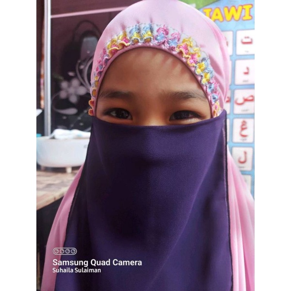 Purdah Niqab Budak/Kanak2/Kids 2 Layer Tali/getah | Shopee Malaysia