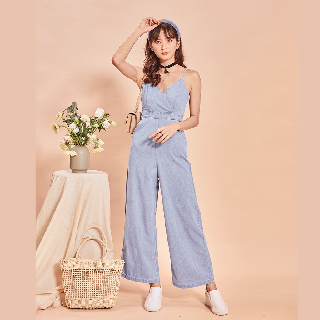 TLC Kathy Denim Wide Leg Jumpsuit | Shopee Malaysia