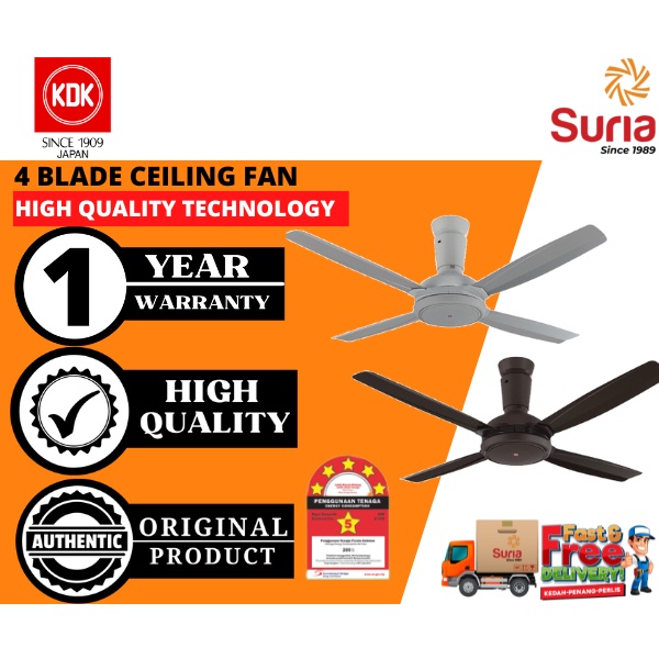 KDK 56 Inch 4 Blade /5 Blade Ceiling Fan Kipas Siling With 3 Speed Remote Control K14XZ-PBR ...