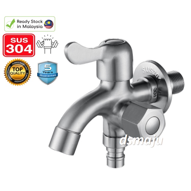 Heavy Duty SUS304 Stainless Steel Two Way Tap Solid Steel 2 Way Bib Tap ...