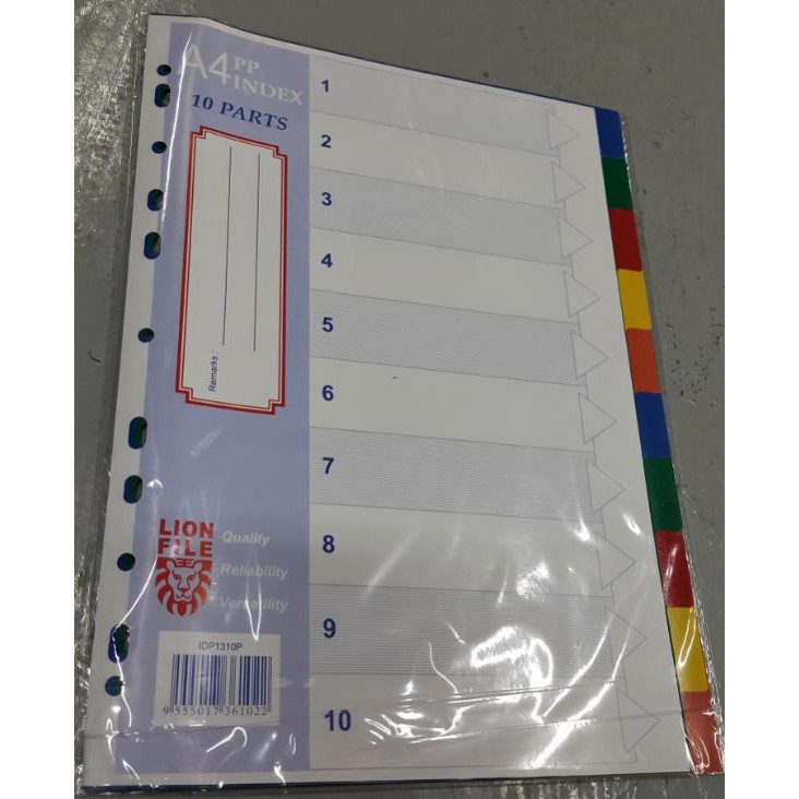 A4 Index Divider Plastic Type 10 Tabs & 12 Tabs Colour - LION FILE ...
