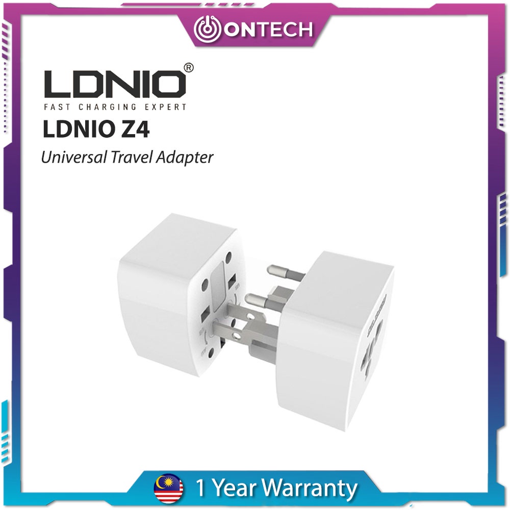 LDNIO Z4 Universal Plug Travel Adapter with UK/EU/US/AU Pin & 2 ...