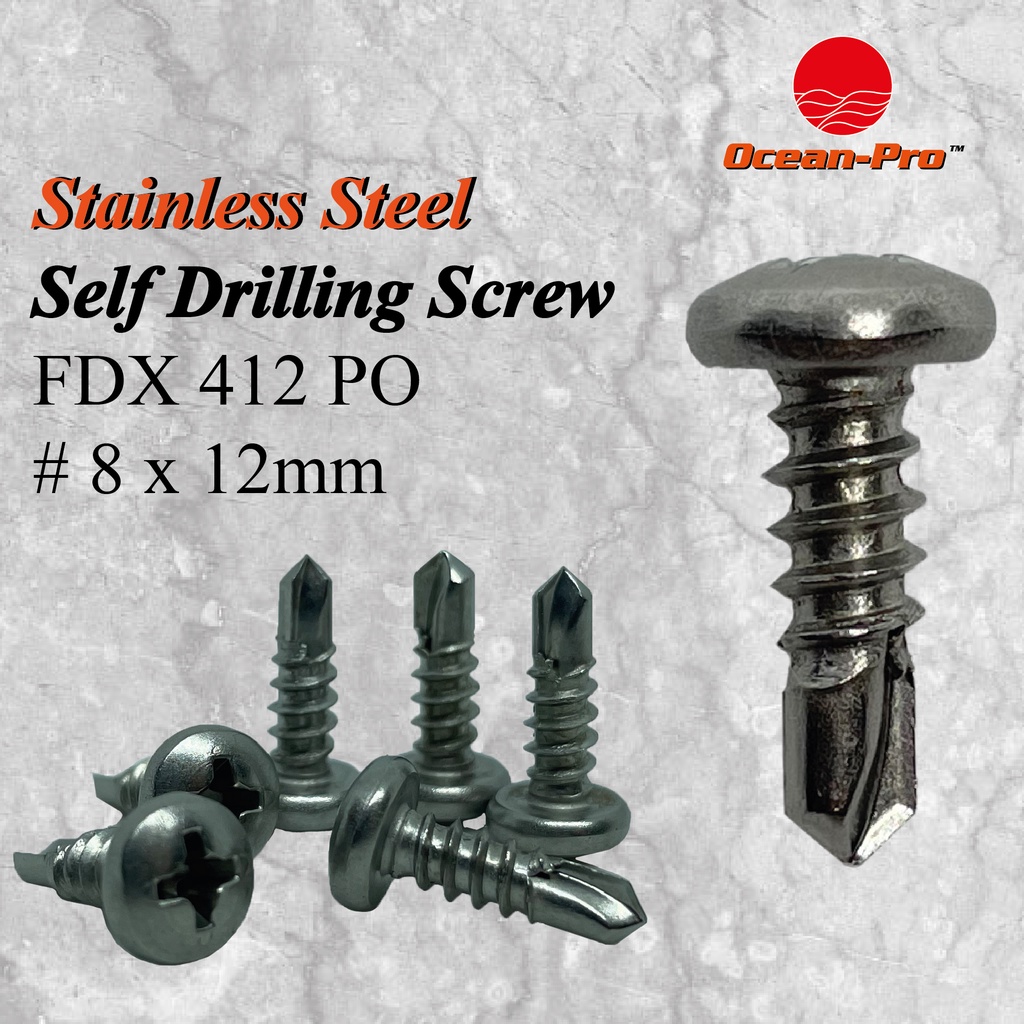 [OCEAN PRO] Stainless Steel SUS 410 Self Drilling Screw/ #8 x 12mm ...