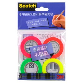 3M Scotch Re-Attachable Fluorescent Marking Tape Refill Pack 4 Items ...